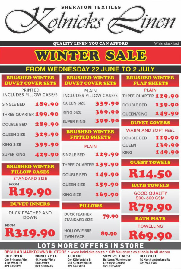 Kolnicks Linen - Diep River | Linen Factory shop | The A-Z of Factory Shops